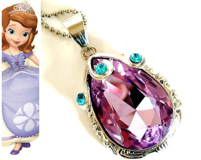 New Sofia Pink Amulet Necklace Dark Pink Rhinestone Tear Drop - Etsy