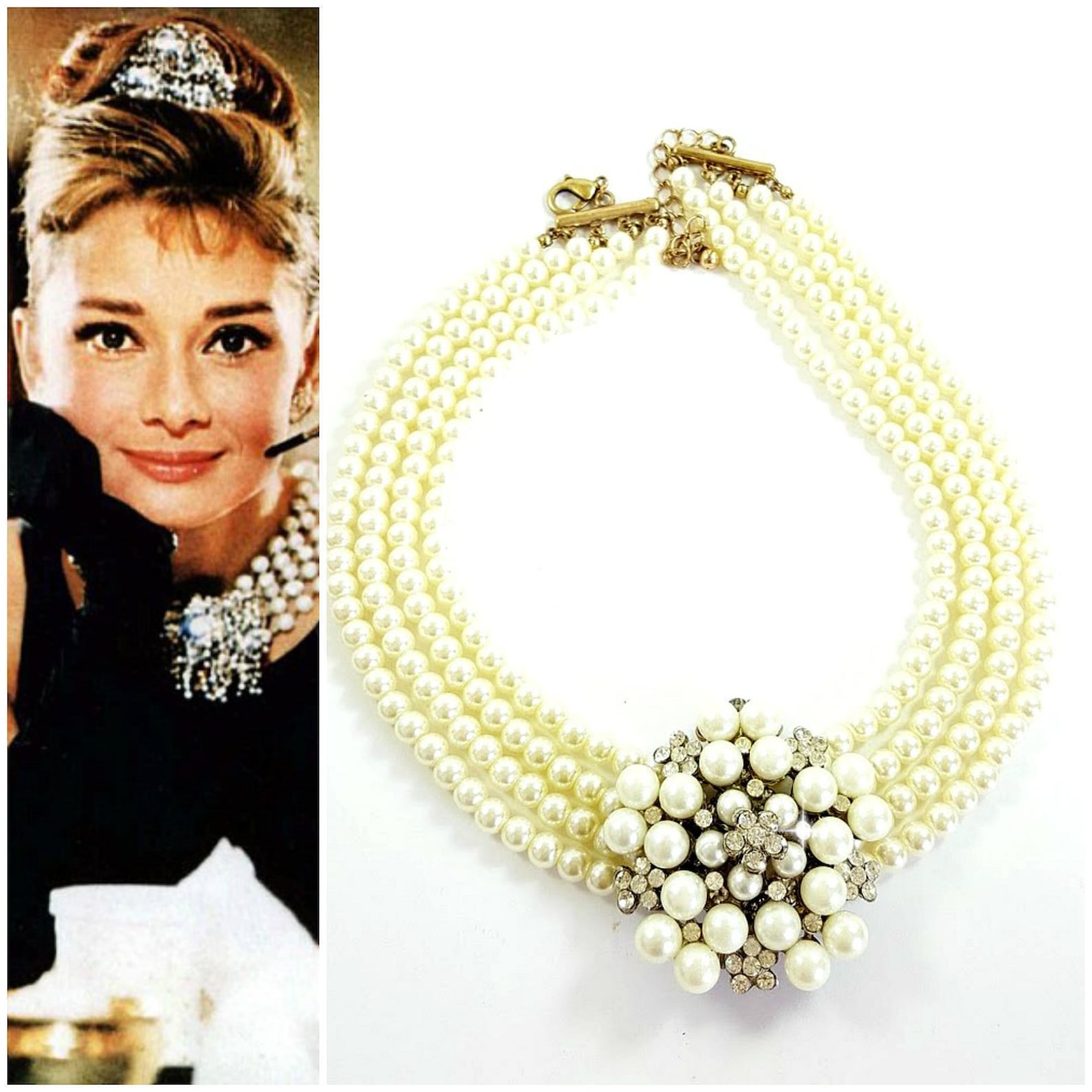 AUDREY HEPBURN Choker de perles superposées Collier de perles - Etsy France