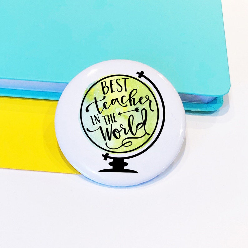 Best Teacher in the World Pin Badge, Teacher Gift, School Gift, Gift ...