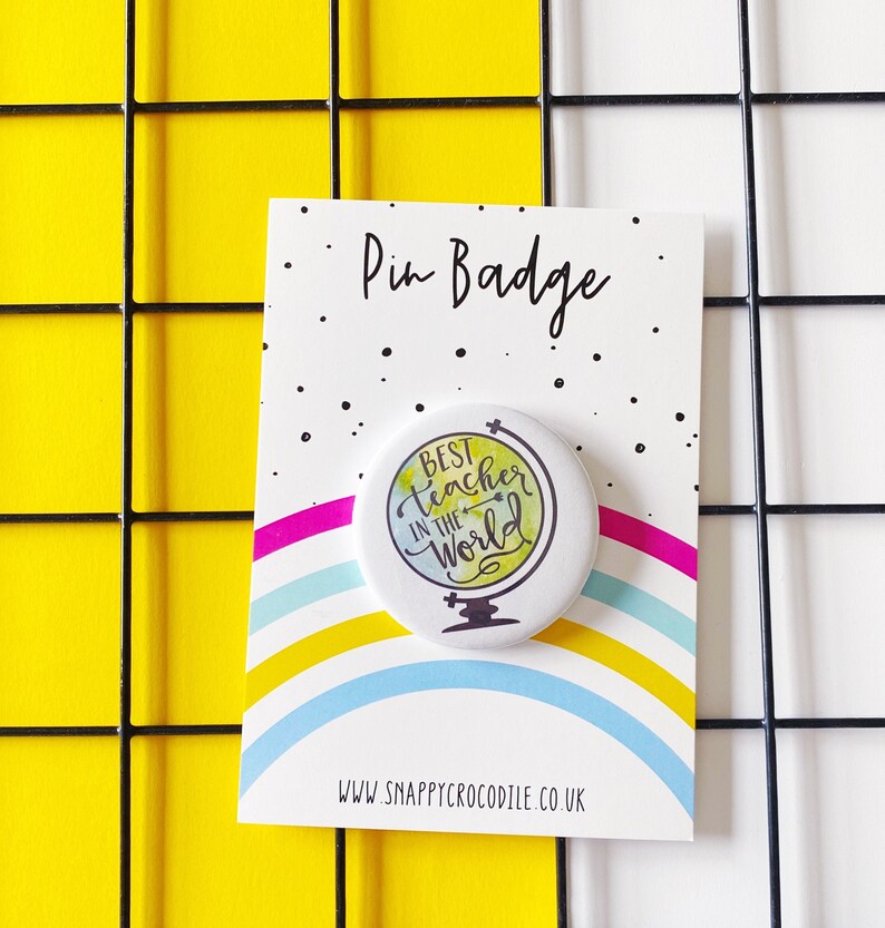 Best Teacher in the World Pin Badge, Teacher Gift, School Gift, Gift ...