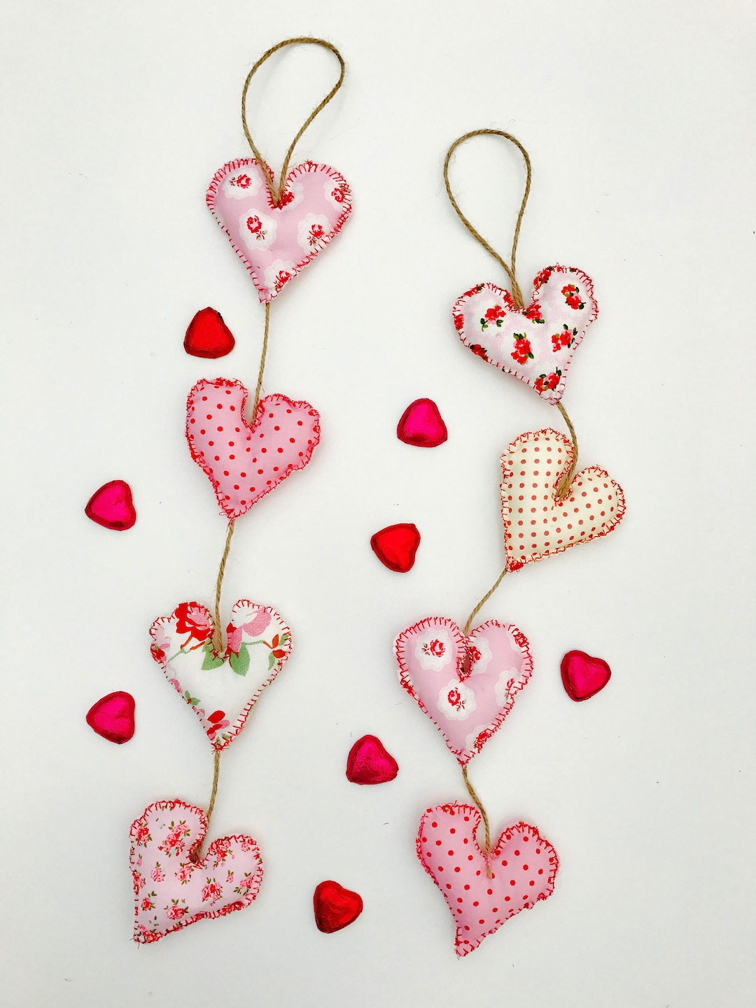 Vintage Fabric Hearts on a String - Etsy