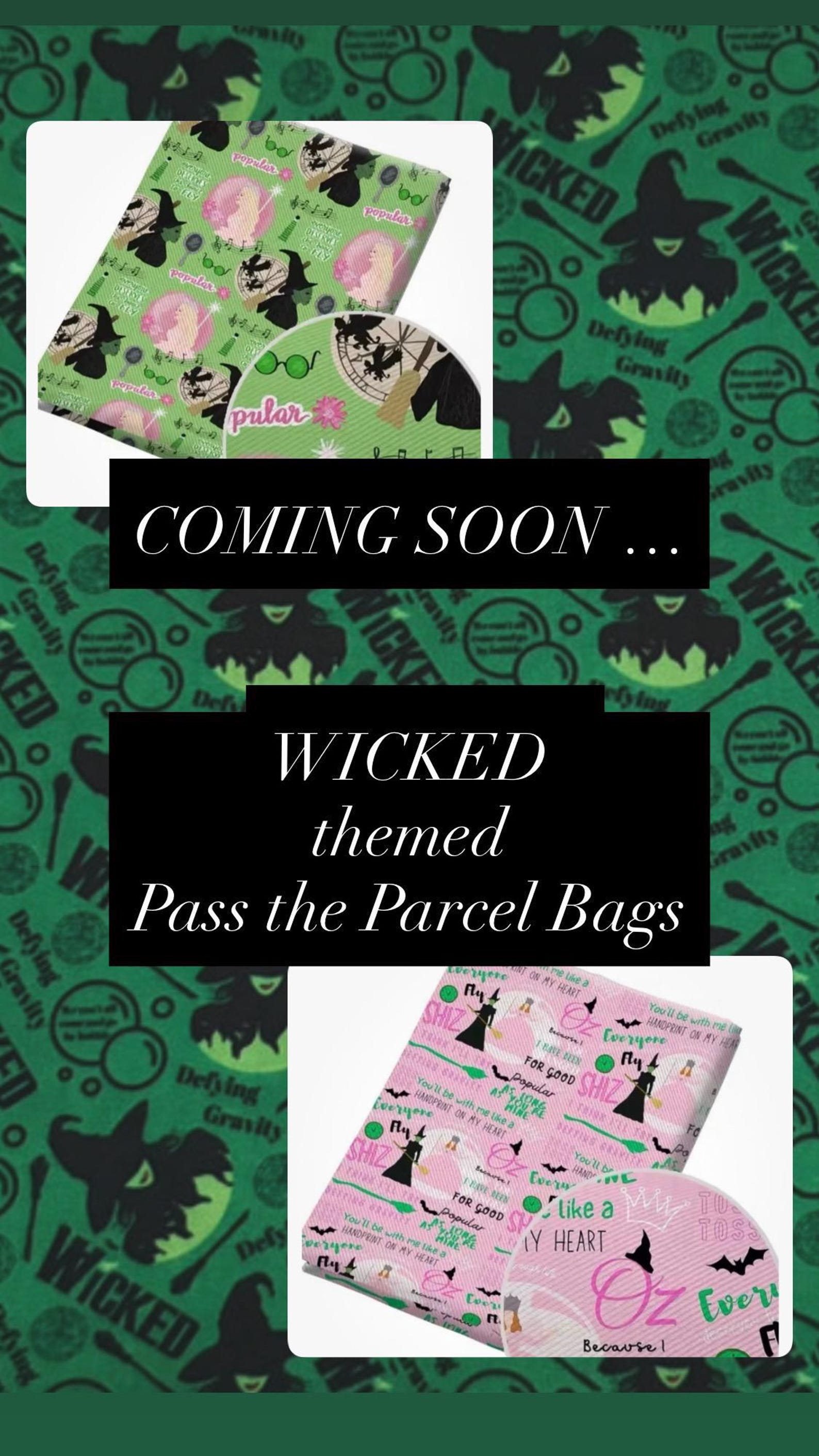 PRE ORDER Wicked Elphaba Glinda Reusable Pass the Parcel Bag Set - Etsy UK