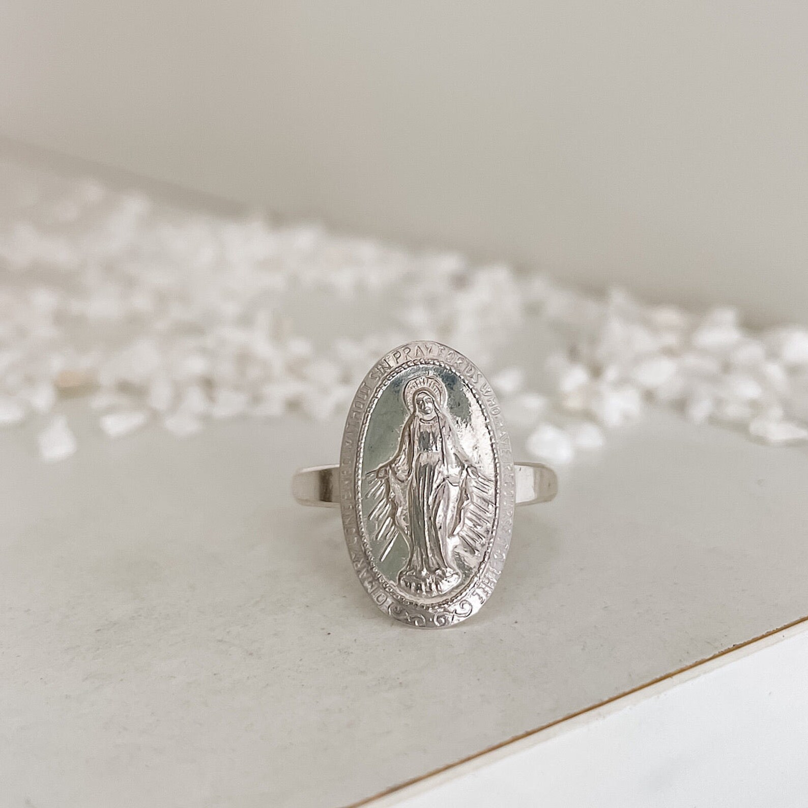 Mother Mary Miraculous Medal Ring Available in Sterling Silver or 14KT ...