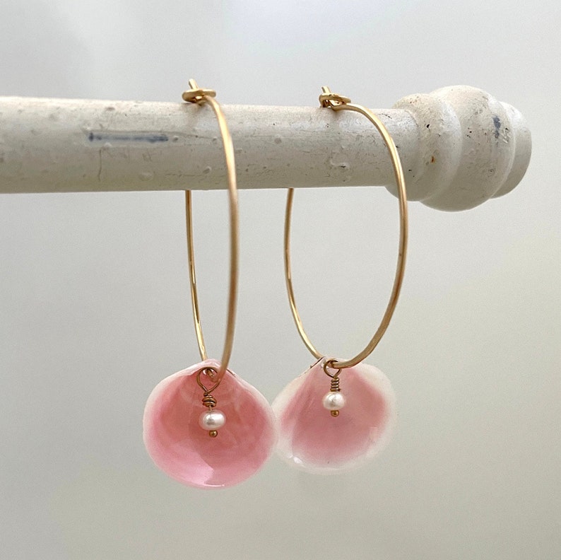 Apple Blossom Shell Hoop Earrings Beachy Earrings Summer - Etsy