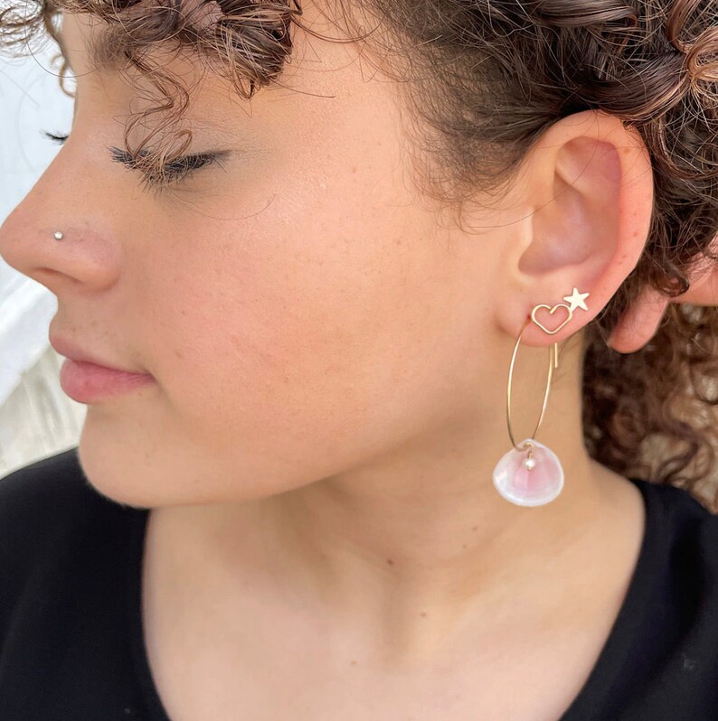 Apple Blossom Shell Hoop Earrings Beachy Earrings Summer - Etsy