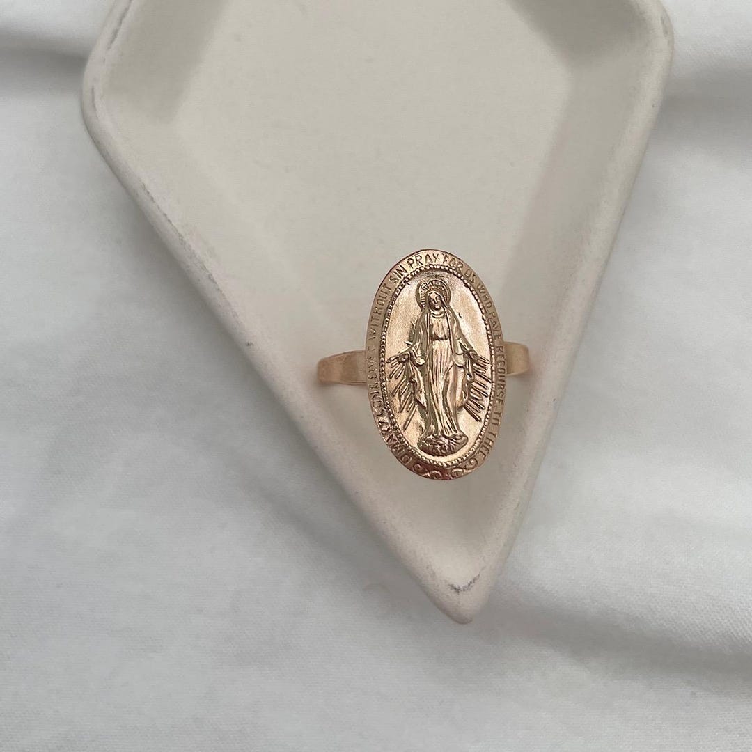 Mother Mary Miraculous Medal Ring Available in Sterling Silver or 14KT ...