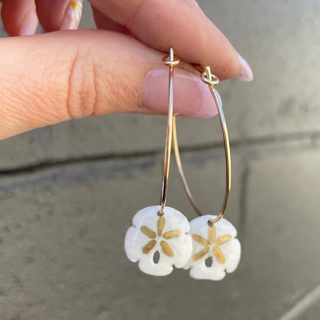 Sand Dollar Dainty Hoop Earrings, Ocean Earrings, Beachy Earrings ...