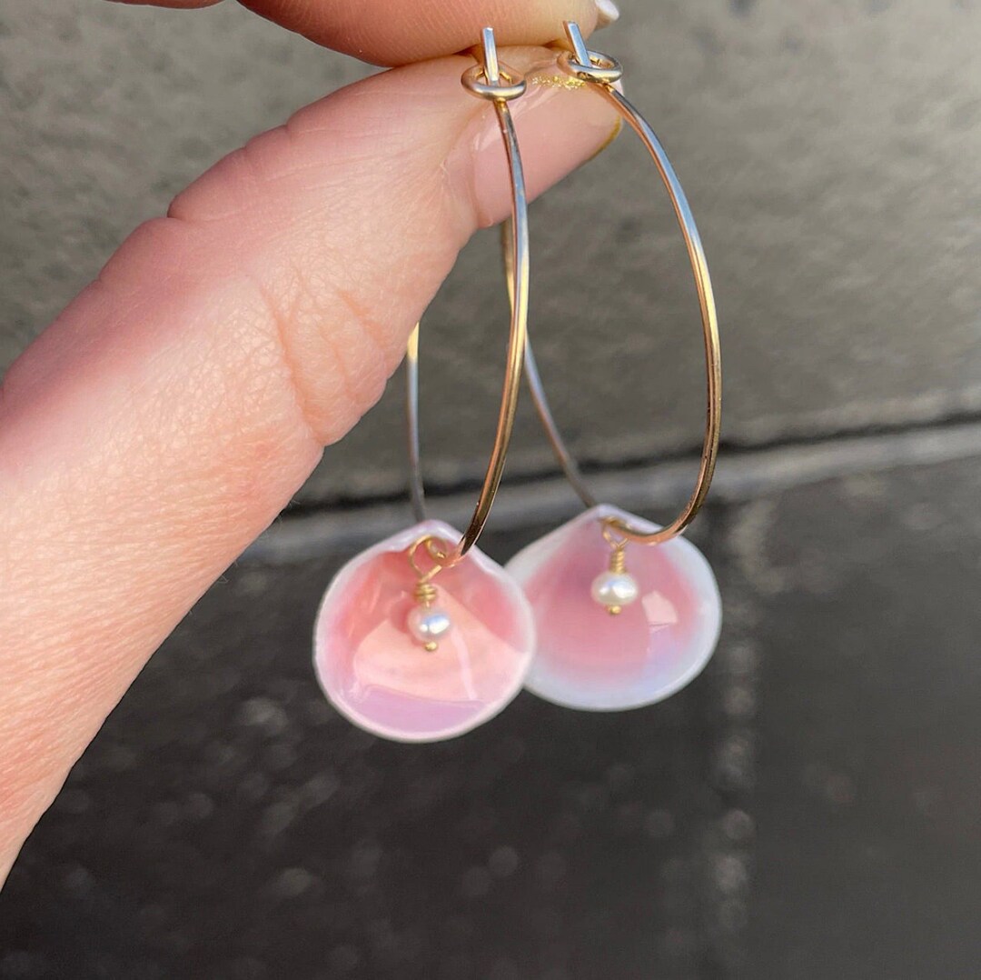 Apple Blossom Shell Hoop Earrings, Beachy Earrings, Summer Earrings ...