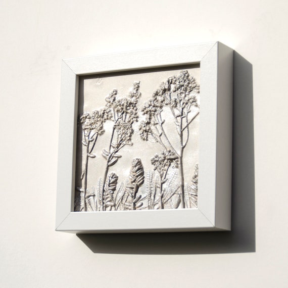 Art & Collectibles Botanical plaster art Plaster cast tile Plant relief ...