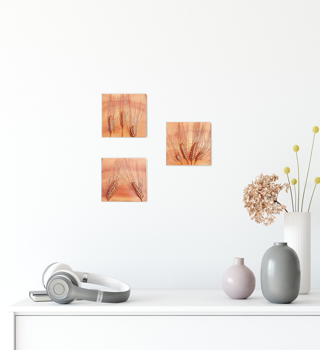 Set of 3 Barley Grass Cast Tiles, New House Gift, Plant Wall Art ...