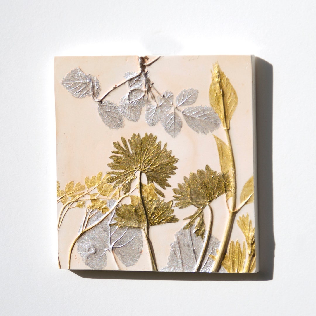 Leaves Plaster Cast Tile Botanical Basrelief, Trendy Wall Art ...