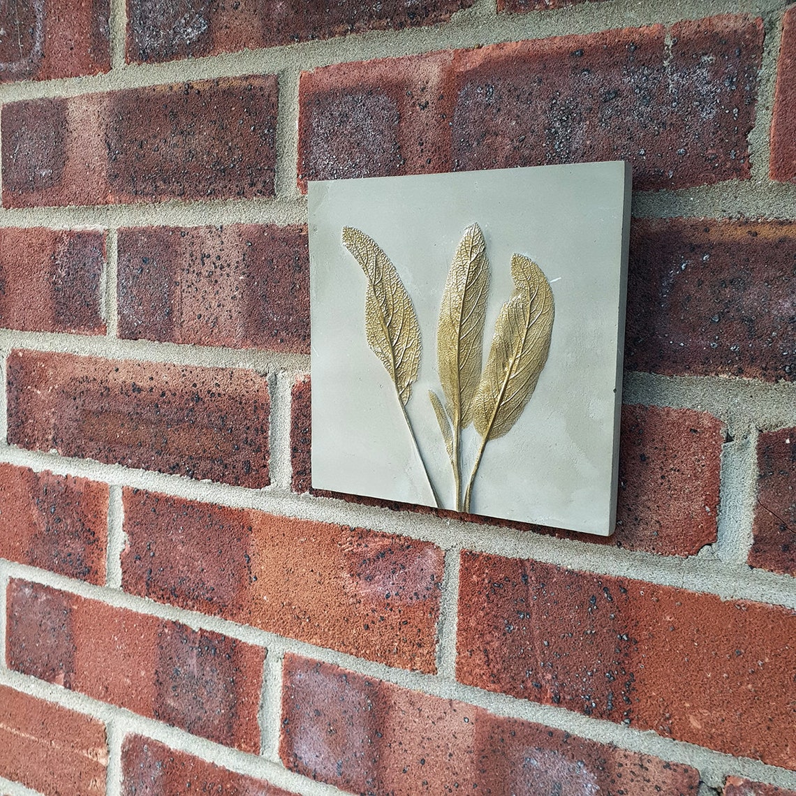 Sage Leaves Plaster Cast Tile, Green Botanical Bas-relief, Trendy Wall ...
