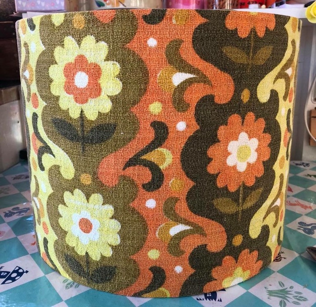 Retro Floral Barkcloth Lampshade: 60s Vintage Style, 30cm Pendant - Etsy