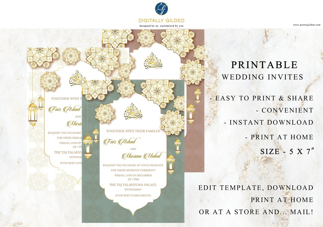 Firdaus Printable Wedding Invite Template, Digital E-invite ...