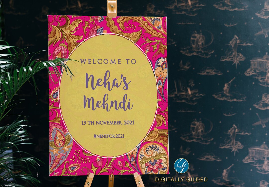 Vibrant Mehendi Welcome Sign 18 X 24 Printable Indian Wedding Haldi ...