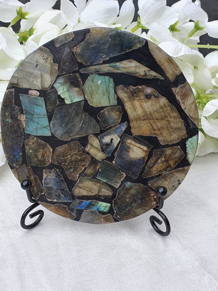 Labradorite plate with stand 1 | Etsy