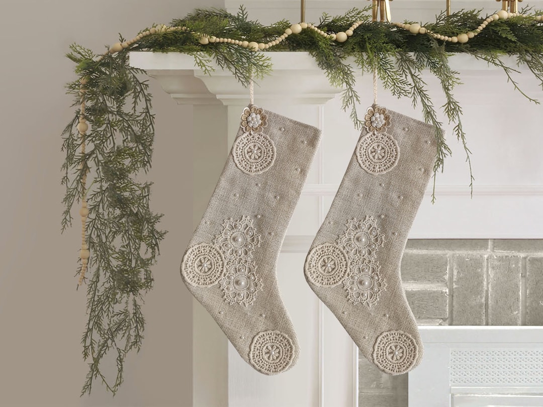 Christmas Stocking, Epiphany Stocking, Rustic Style, Glittered Jute ...
