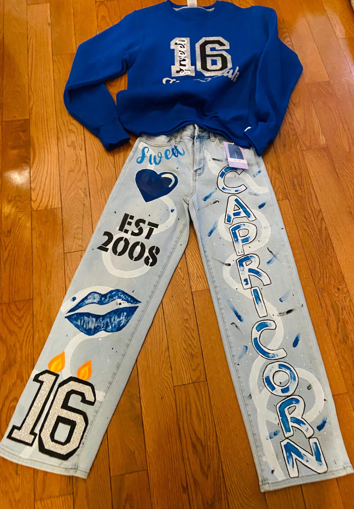 Custom Senior/birthday Outfit Sweatshirt & Hand Painted Jeans - Etsy