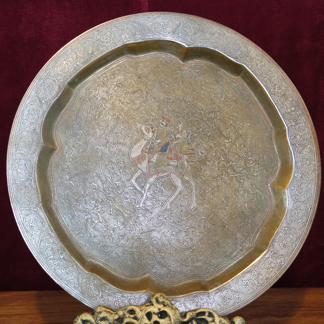 1800's MUGHAL Indo-persian Brass & Silver Plate Painted in Polychrome ...