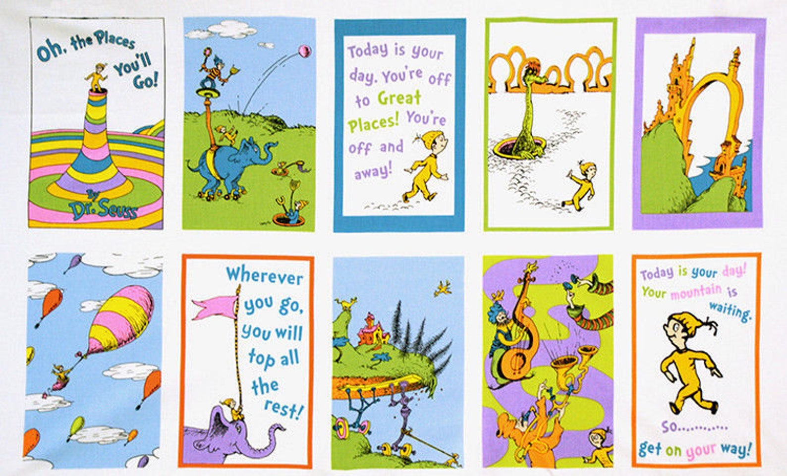Original Dr Seuss Oh the Places You'll Go Book Quilt Craft Pastel ...