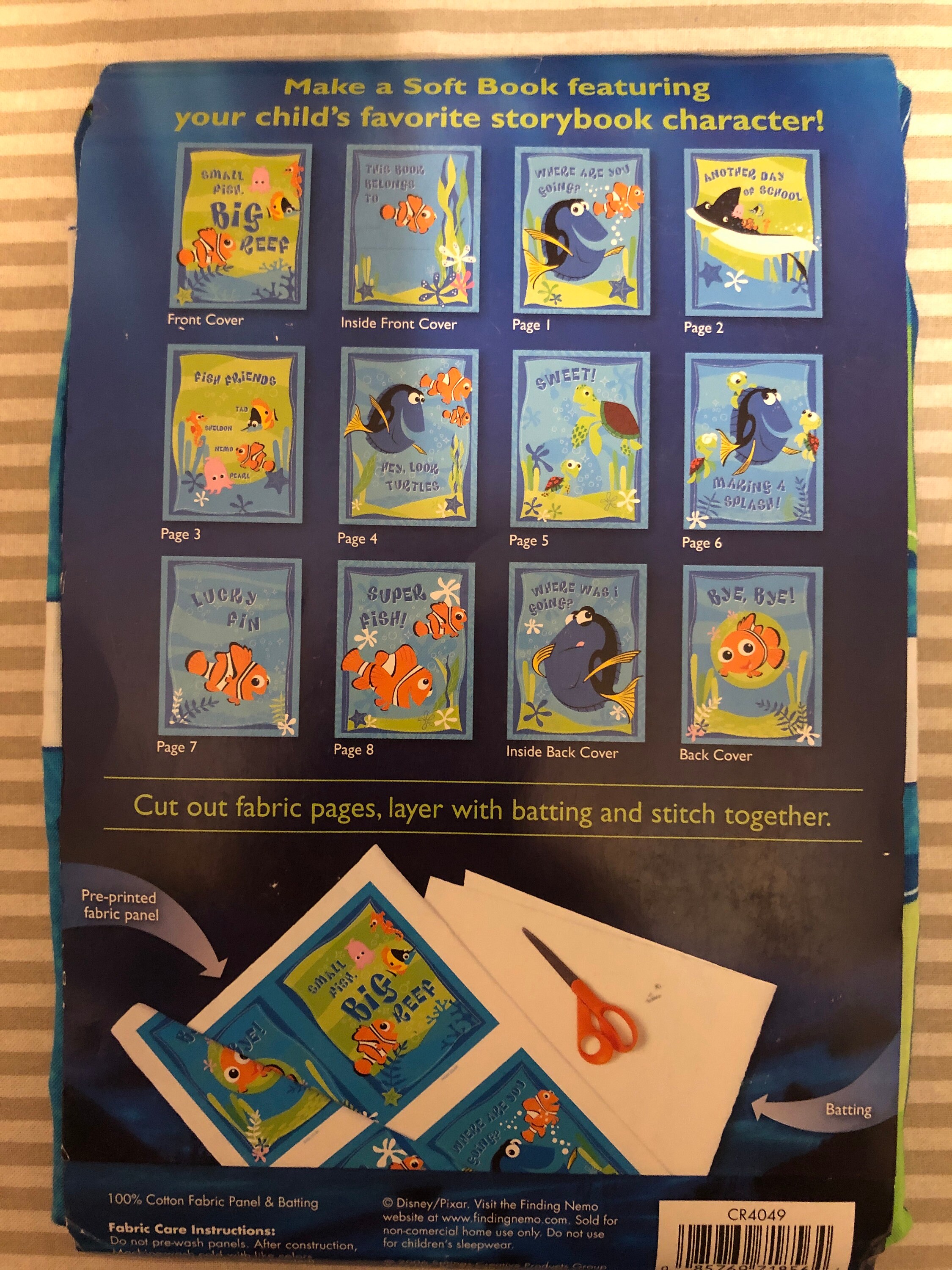 Disney Finding Nemo Dory DIY Soft Storybook Quilt Fabric KIT: Small ...