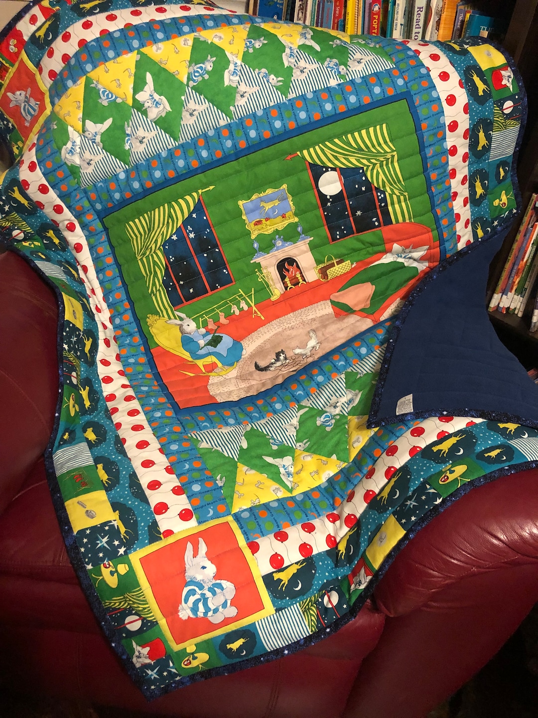 Custom Hand Made Goodnight Moon Fabric Quilt Throw Comforter Blanket 40 ...