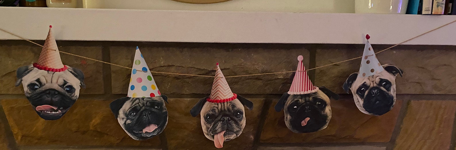 Pug banner pug dog banner pug birthday party banner pug | Etsy