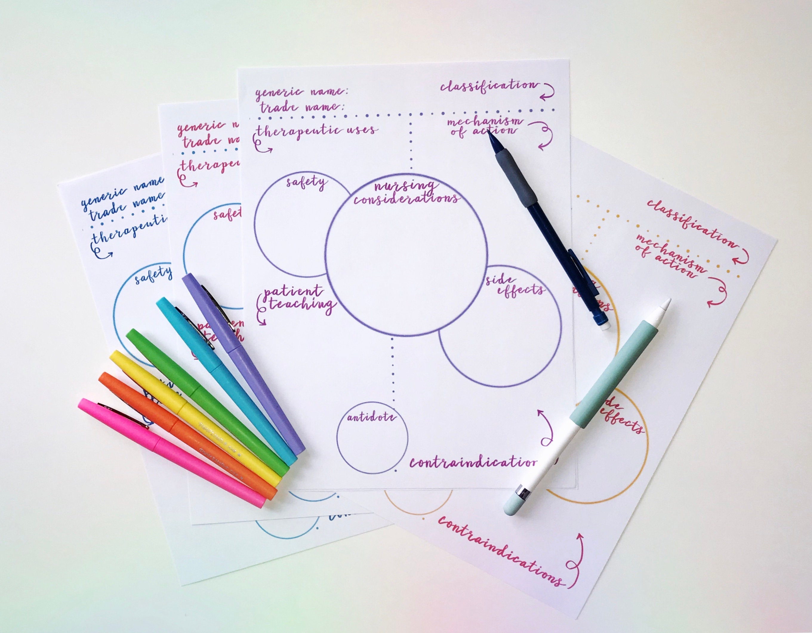 Pharmacology Note-taking Printable for Nursing Students (pink/purple ...