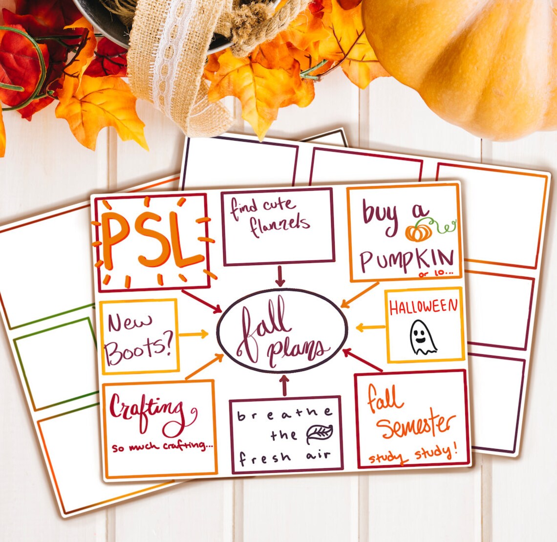 4 Basic Mind Map Templates Fall Colors | Etsy