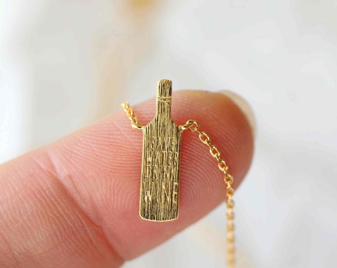 Gold Save Water Drink Wine Bottle Charm Necklace, Small Charm Necklace ...