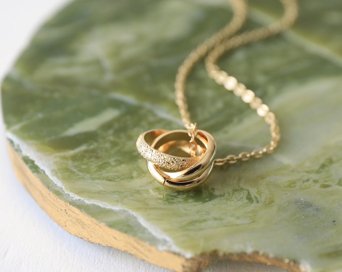 Gold Three Ring Necklace, Triple Ring Necklace, Gold Three Linked Ring ...