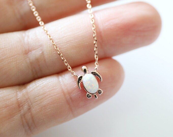 Turtle Necklace, Dainty Rose Gold Turtle With Opal Stone Necklace, Sea ...