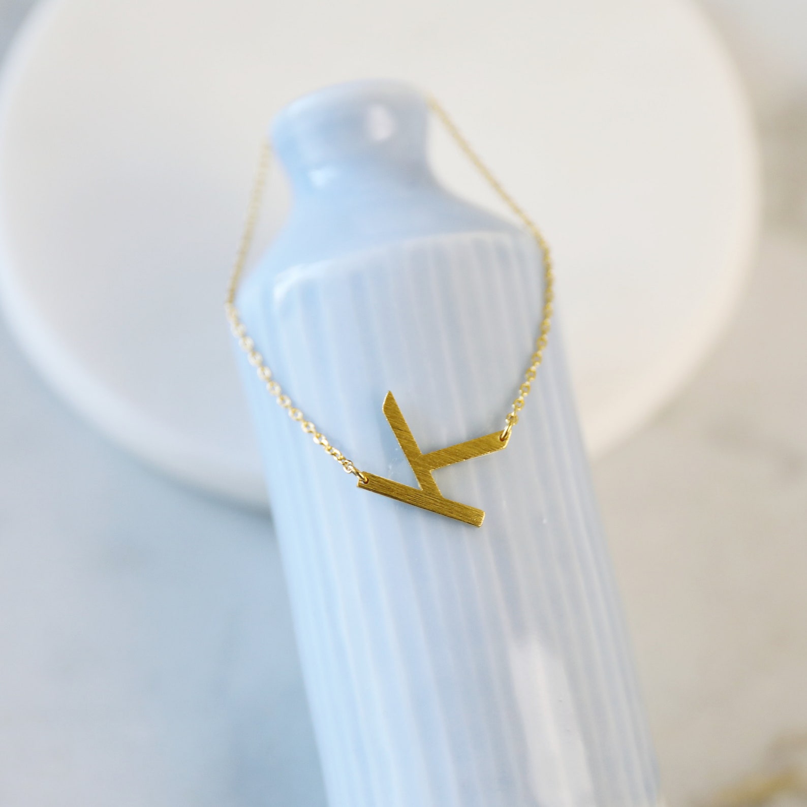 Initial Necklace Gold Sideway K Pendant Necklace Alphabet K | Etsy