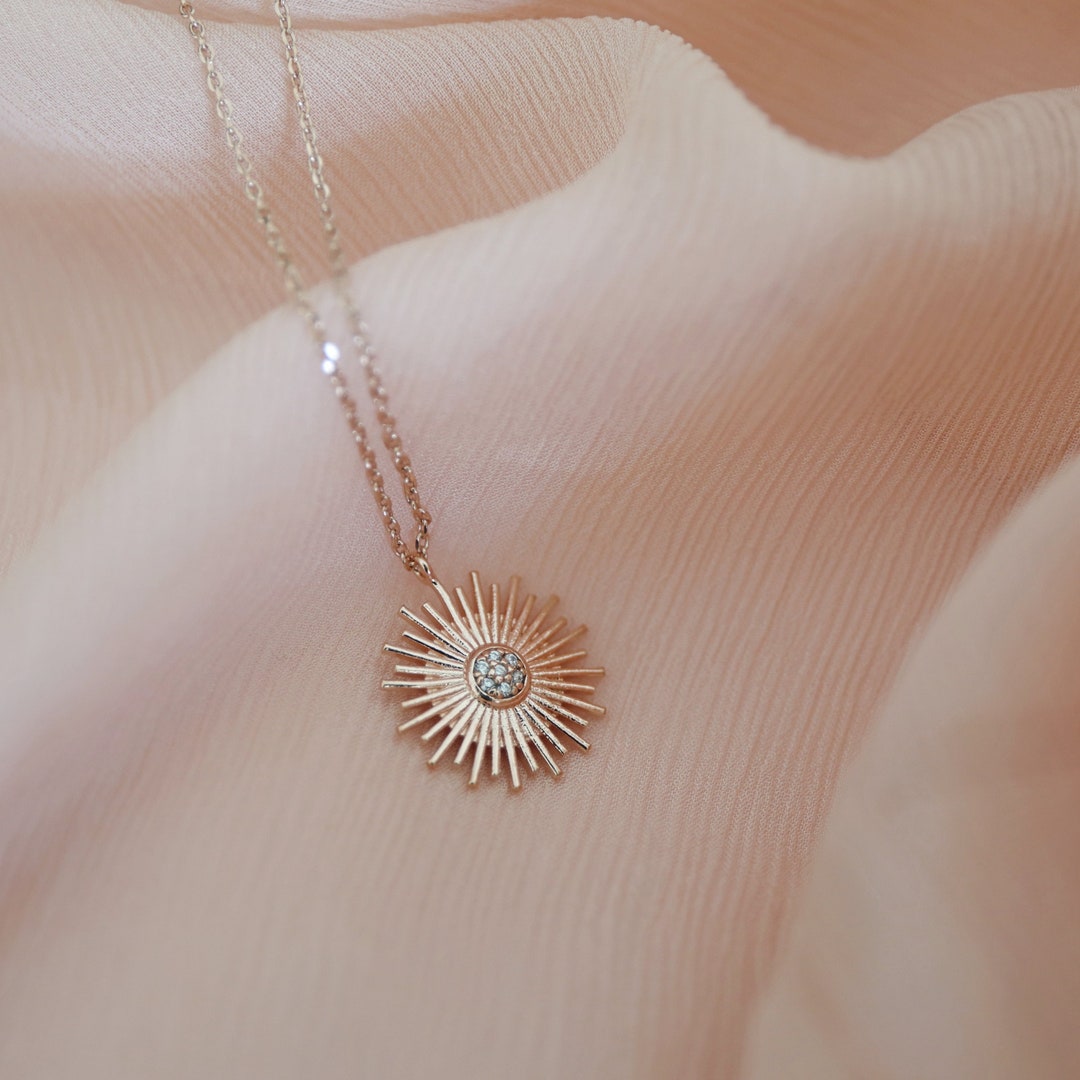 Rose Gold Sun Pendent Necklace, Sun Necklace, Gold Sun Coin Necklace ...