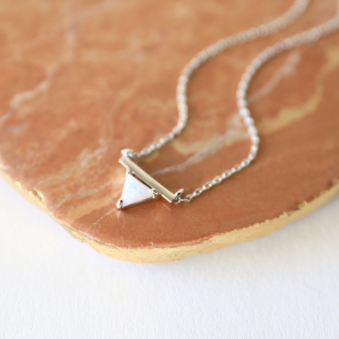 Triangle Opal Stone Silver Necklace, Silver Triangle Necklace ...