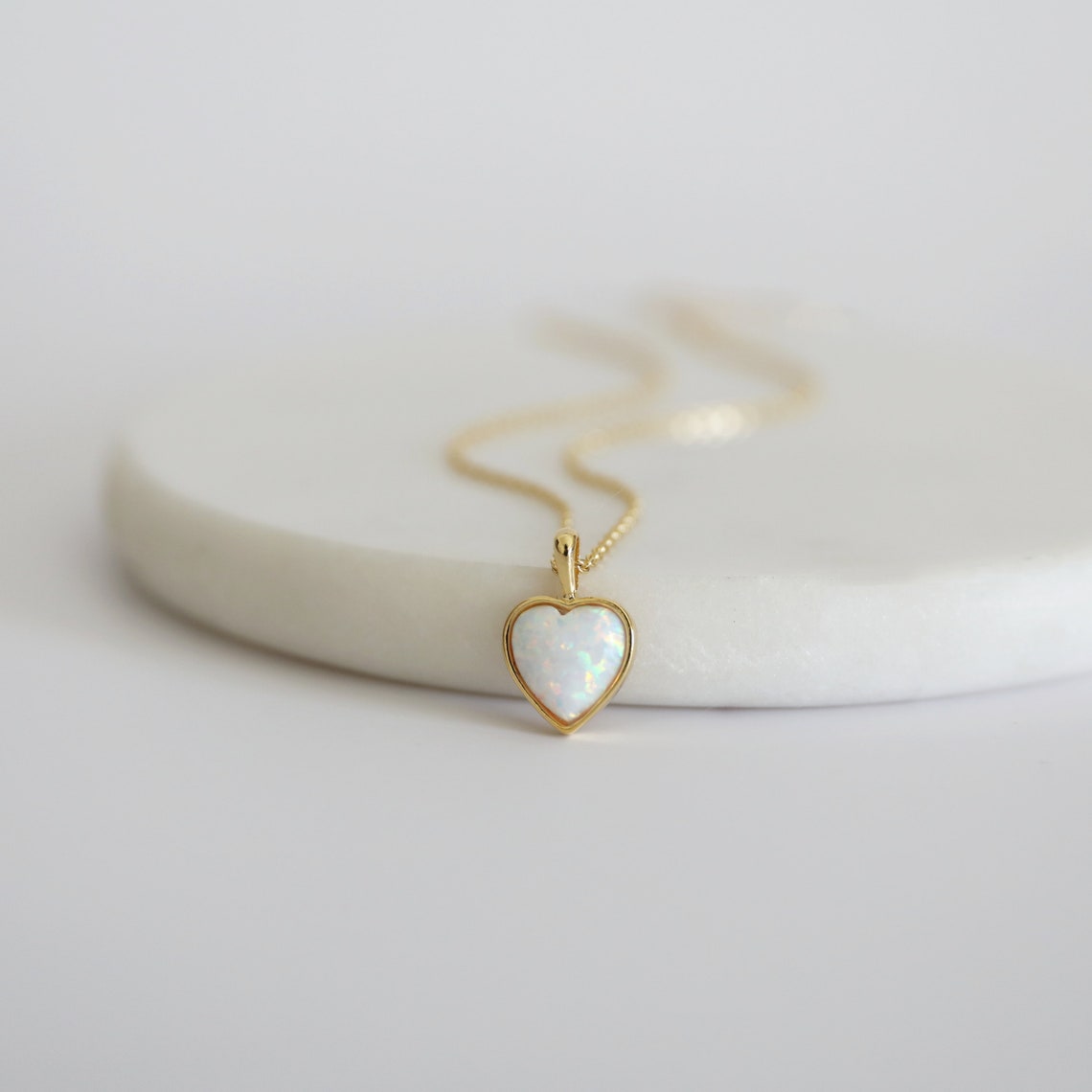 Tiny Gold Opal Heart Necklace Gold Heart Necklacedainty - Etsy