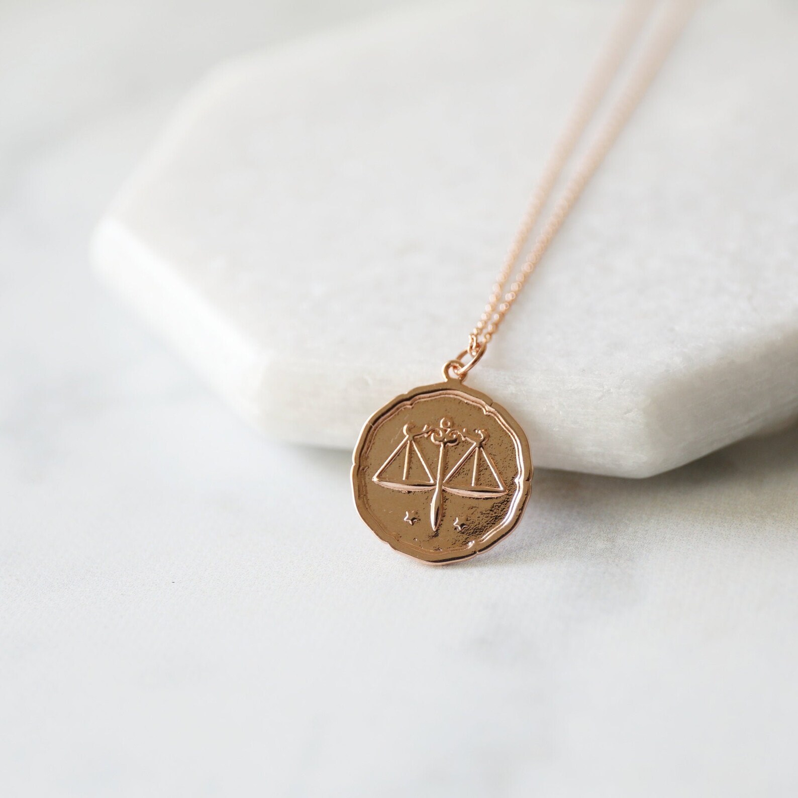 Rose Gold Libra Sign Coin Necklace Zodiac Sign | Etsy