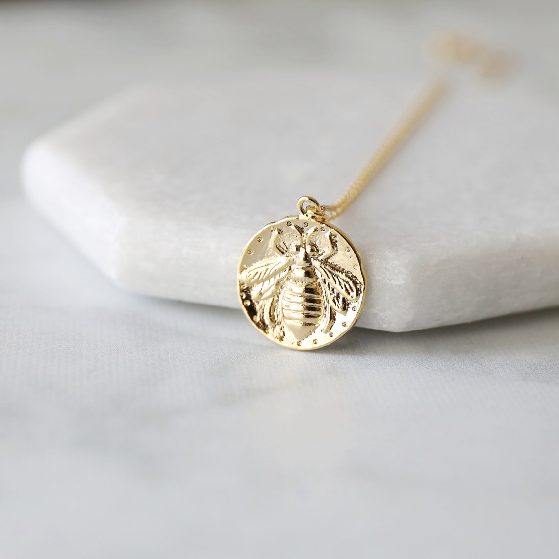 Bee Coin Necklace Gold Bee Pendant Necklace Bee | Etsy