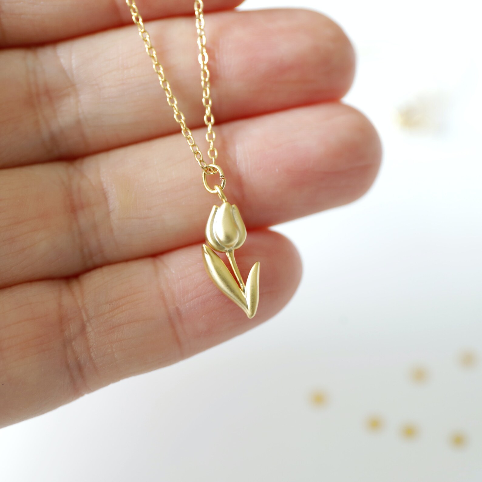 Tiny Gold Tulip Charm Necklace Tulip Necklace Flower | Etsy