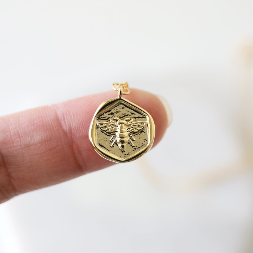 Gold Bee Coin Necklace, Gold Bee Pendant Necklace, Bee Necklace ...