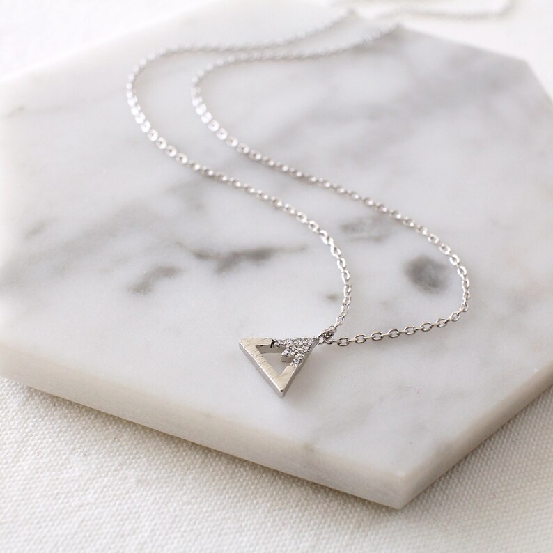 Dainty Necklacesilver Triangle Pendent Necklace Minimalist | Etsy