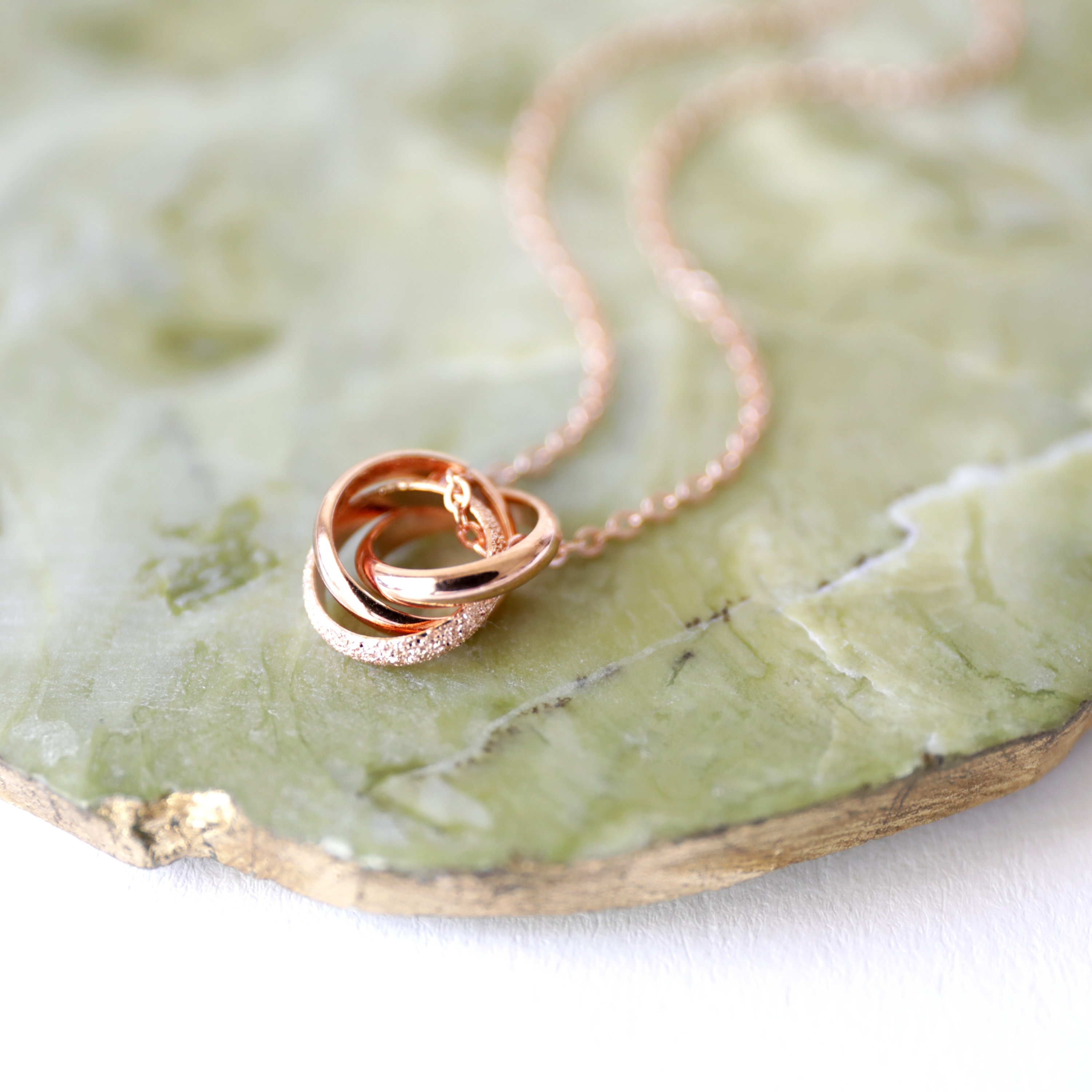 Rose Gold Three Ring Necklace Triple Ring Necklace Rose Gold | Etsy