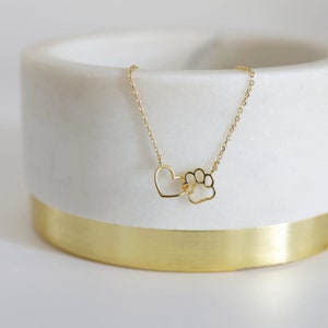 Dog Paw Necklace, Dog Paw and Heart Linked Charm Necklace, Heart and ...