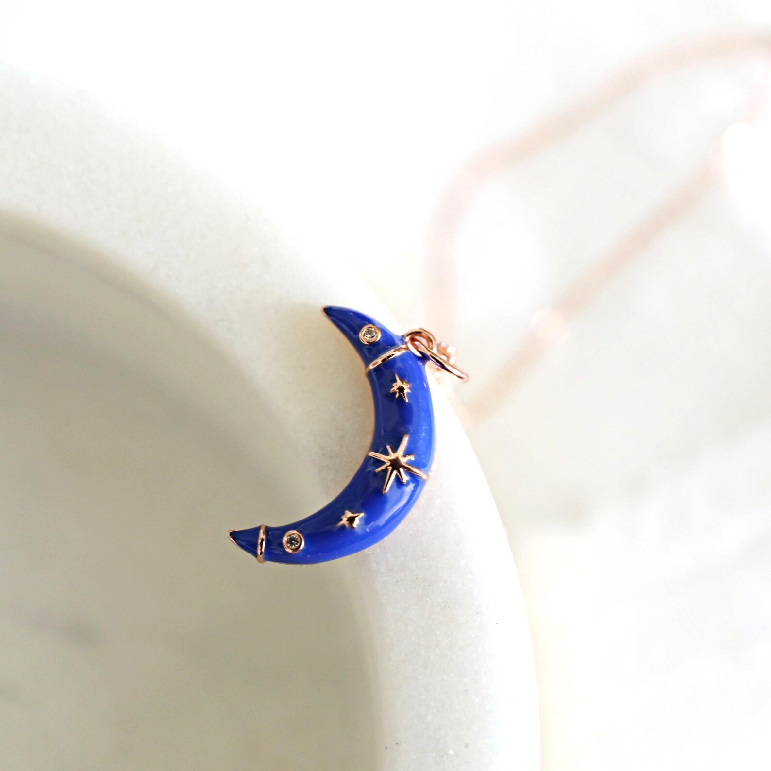 Blue Moon Necklace: Rose Gold Celestial Pendant With CZ Stones - Etsy