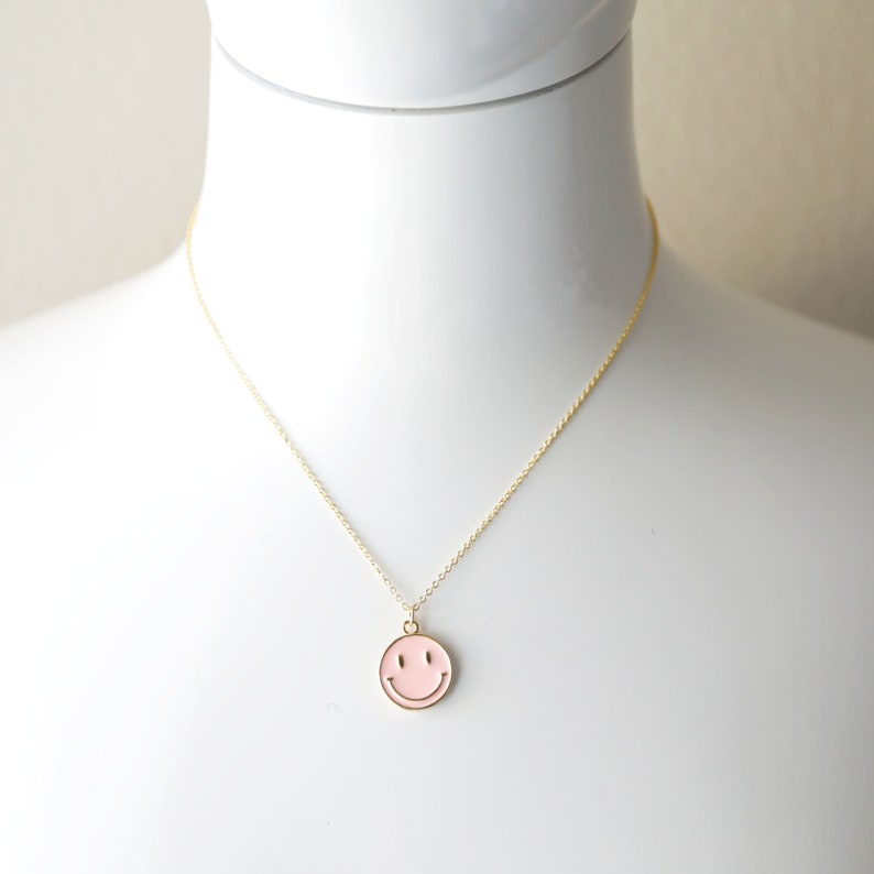 Gold Happy Face Charm Necklace Smiley Face Necklace Smile | Etsy