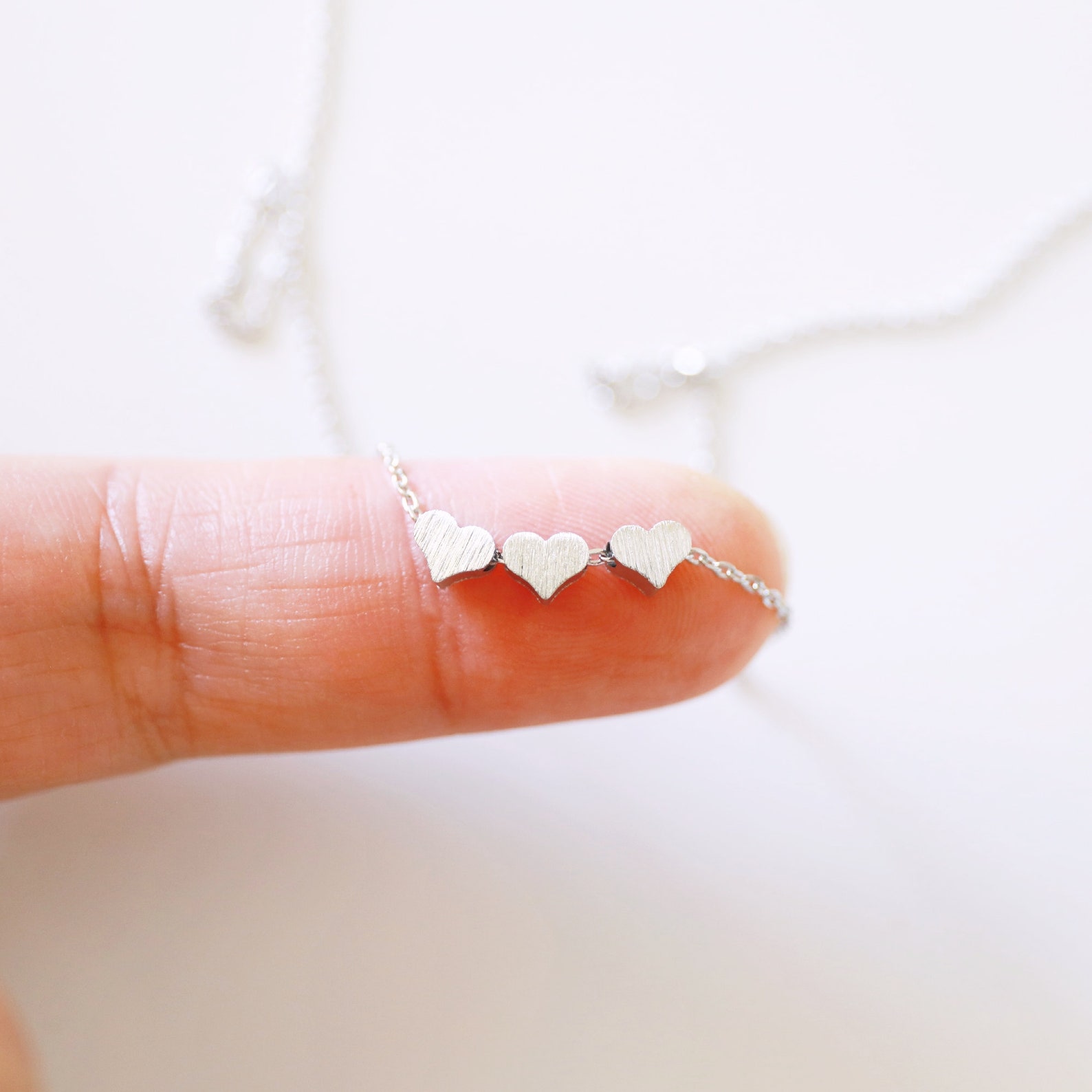 Three Wishes tiny 3 Hearts Silver Necklace Hearts Charm - Etsy