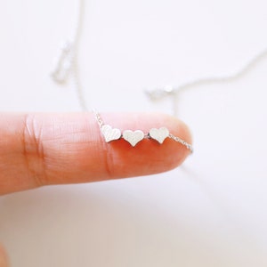 Three Wishes ,tiny 3 Hearts Silver Necklace, Hearts Charm Necklace ...