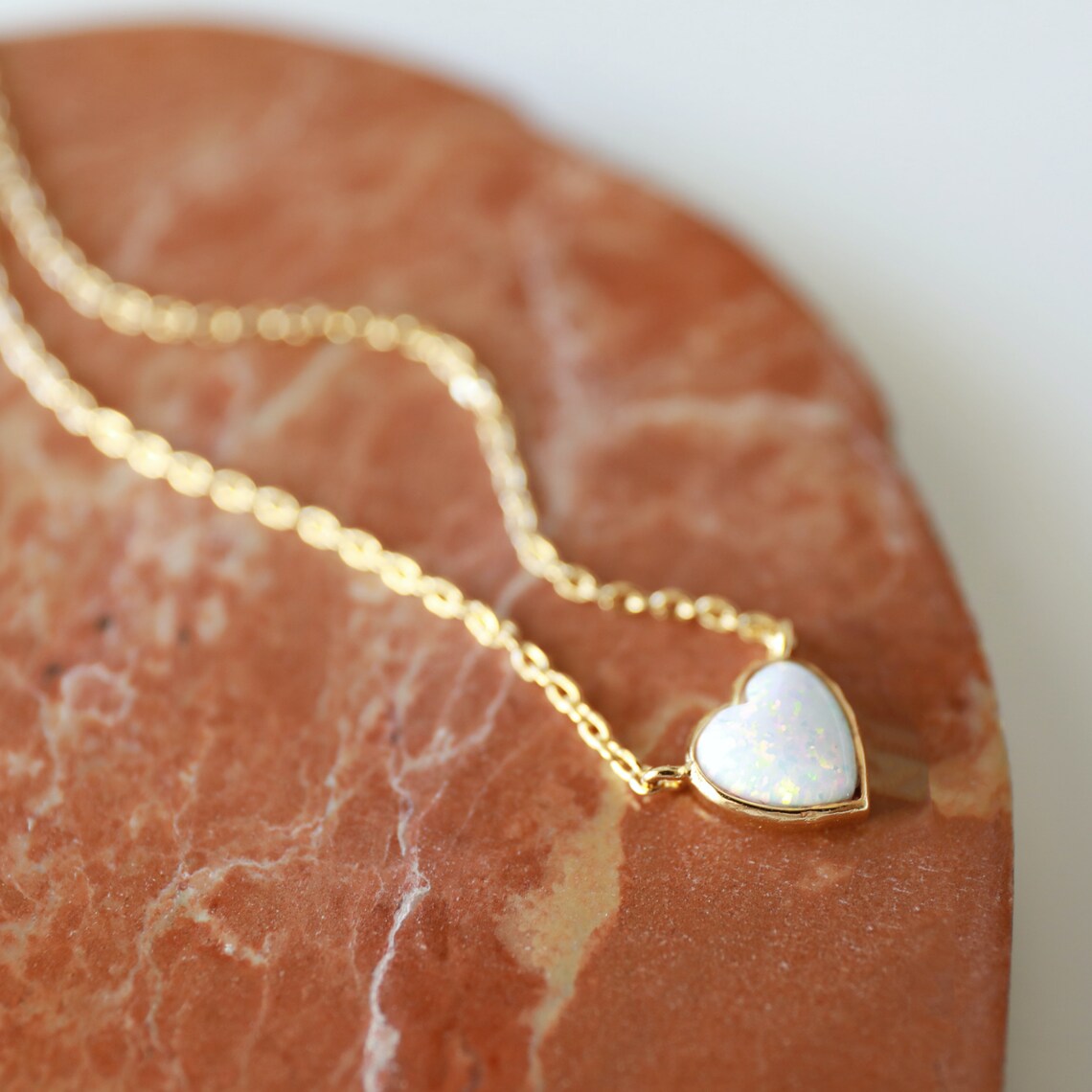 Heart NecklaceTiny Gold Opal Heart Necklace Dainty Heart | Etsy