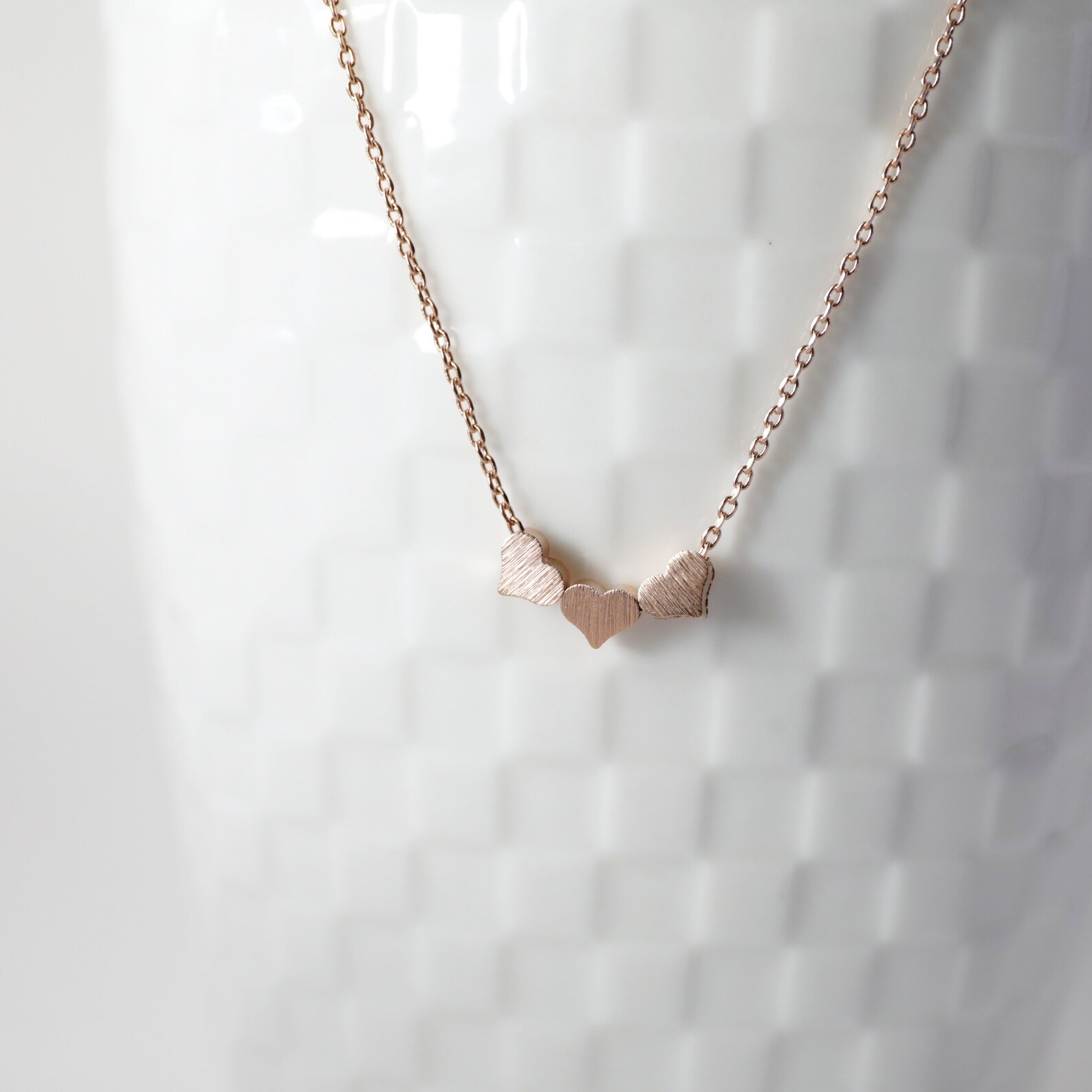 Tiny Rose Gold 3hearts Necklace Rose Gold Hearts Charm | Etsy