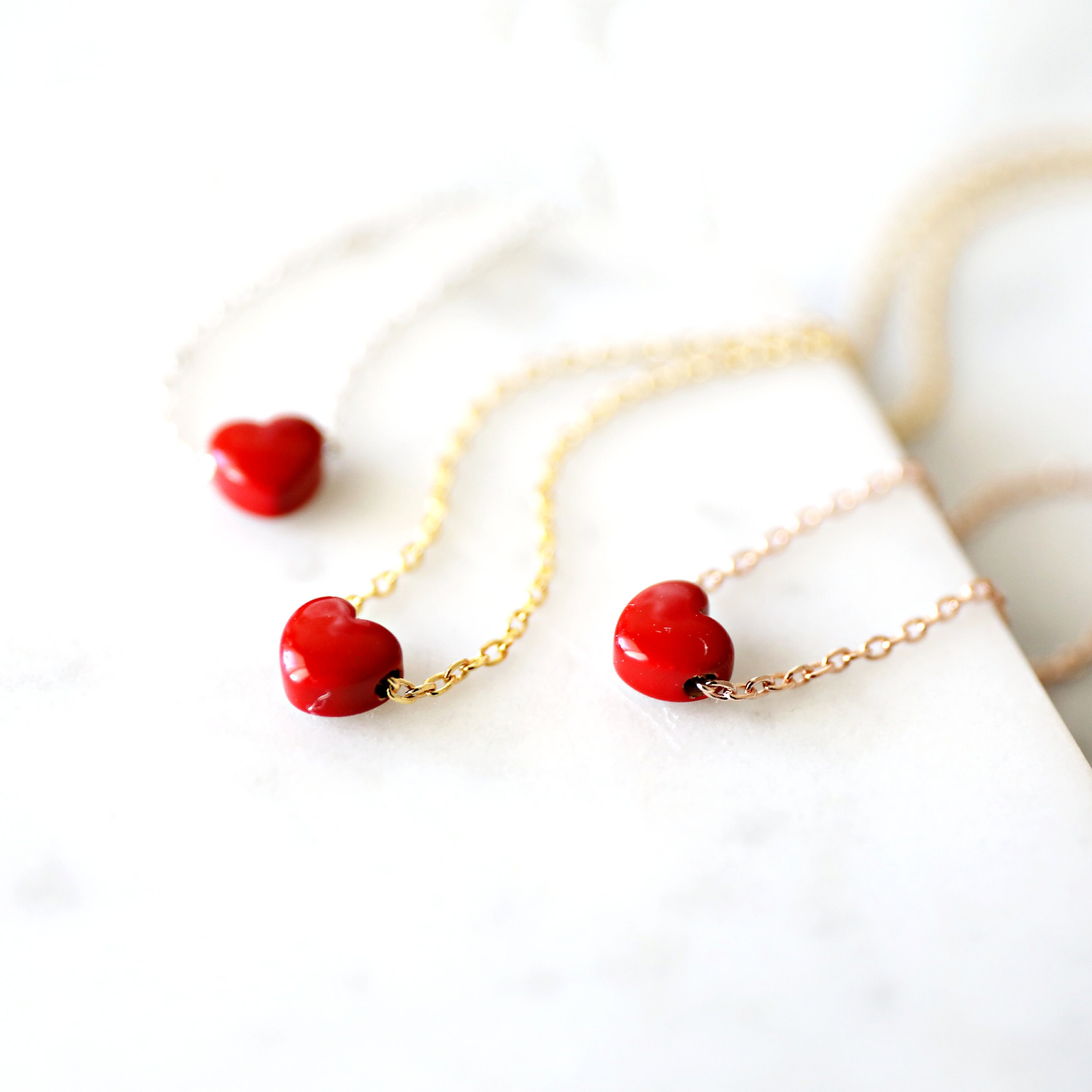 Tiny Red Heart Necklace Small Heart NecklaceBridesmaid | Etsy